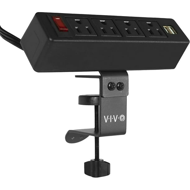 Clamp-on Power Strip, All-in-One Power Hub Desk Mount with 2 USB Ports ...