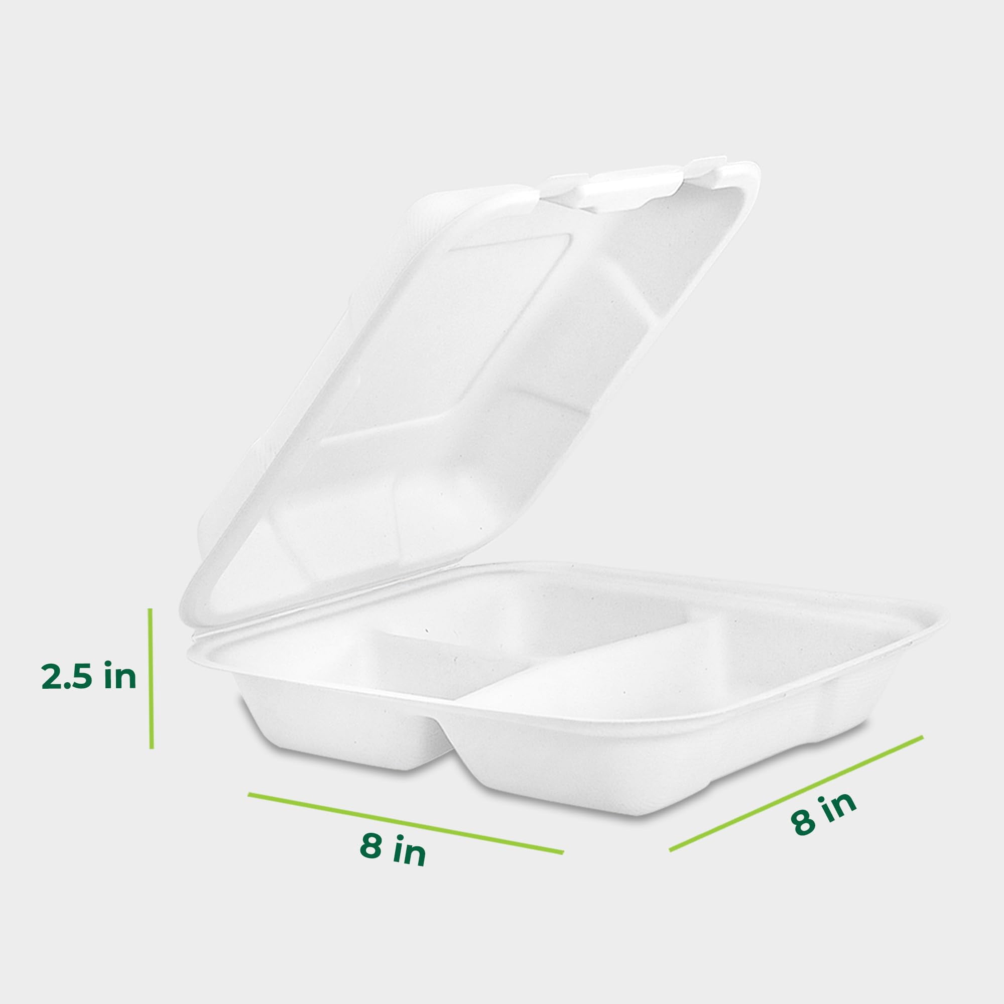 Clamshell Food Containers With Lids [8x8"] 3-compartment 200-pack ...