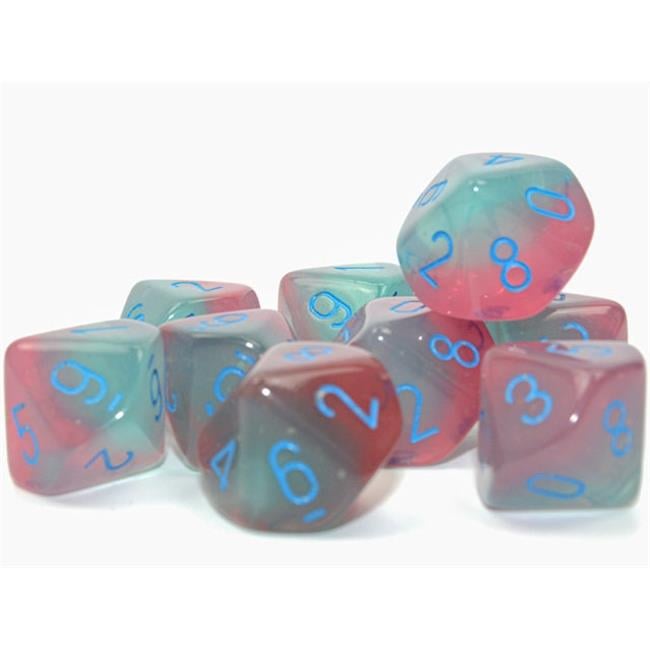 Clamshell Gemini Luminary D10 Dice Block, Gel Green, Pink & Blue - Pack ...