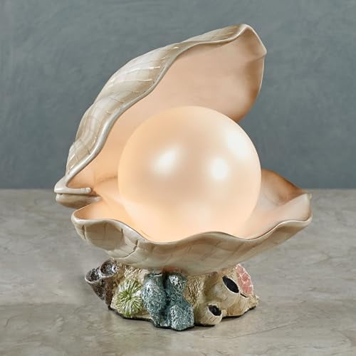 Clamshell Pearl Accent Lamp Night Light Ivory - Handcrafted Resin Clam ...