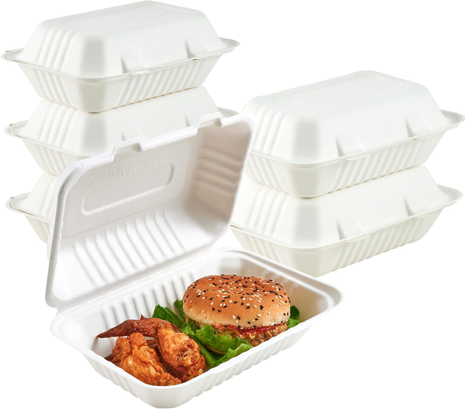 Clamshell Take Out Food Containers, 100% Compostable Disposable To Go ...
