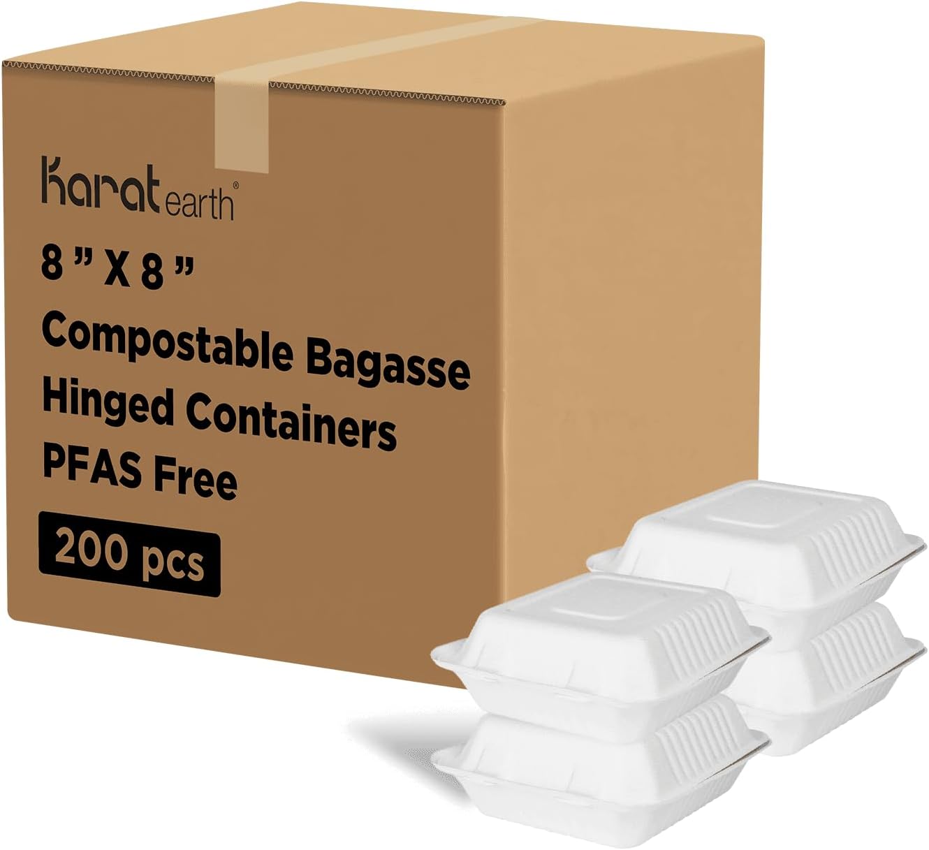 Clamshell Take Out Food Containers [8"x8", 200 ct ] Compostable To Go ...