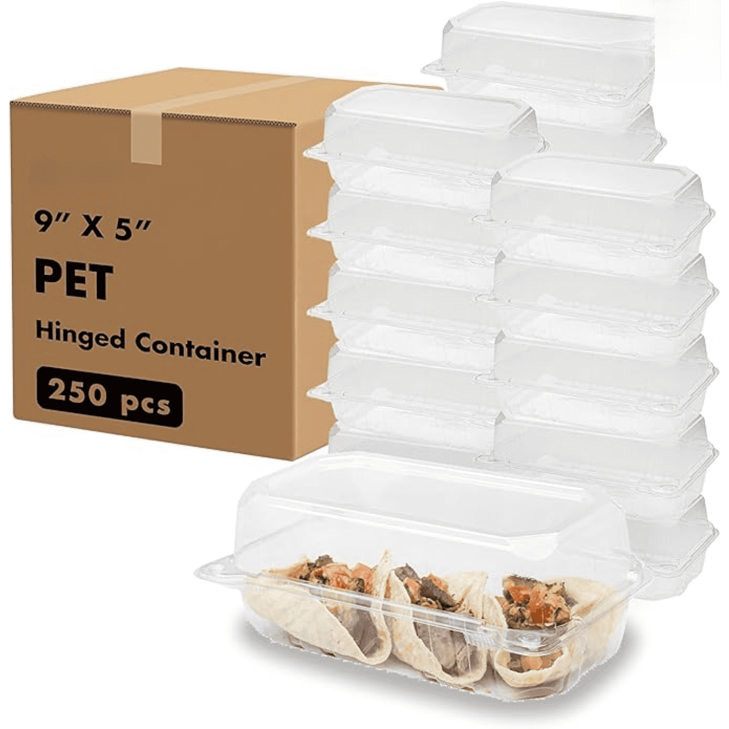 Clamshell Take Out Food Containers [9"x5" - 250 ct] Durable, Stackable ...