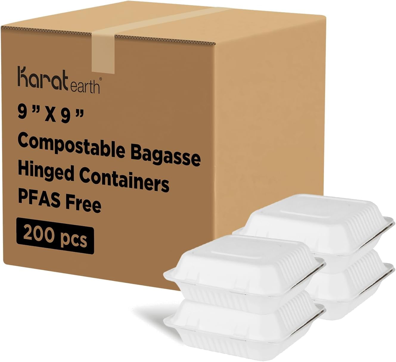 Clamshell Take Out Food Containers [9"x9", 200 ct ] Compostable To Go ...