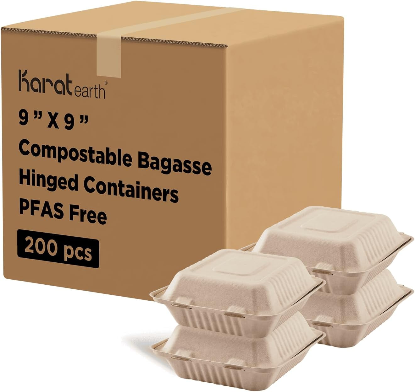 Clamshell Take Out Food Containers [9"x9", 200 ct ] Compostable To Go ...