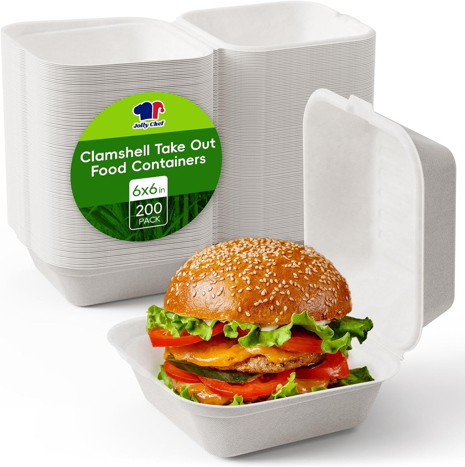 Clamshell To Go Containers, 6" x 6" 200-Pack, Sugarcane To Go Boxes for ...
