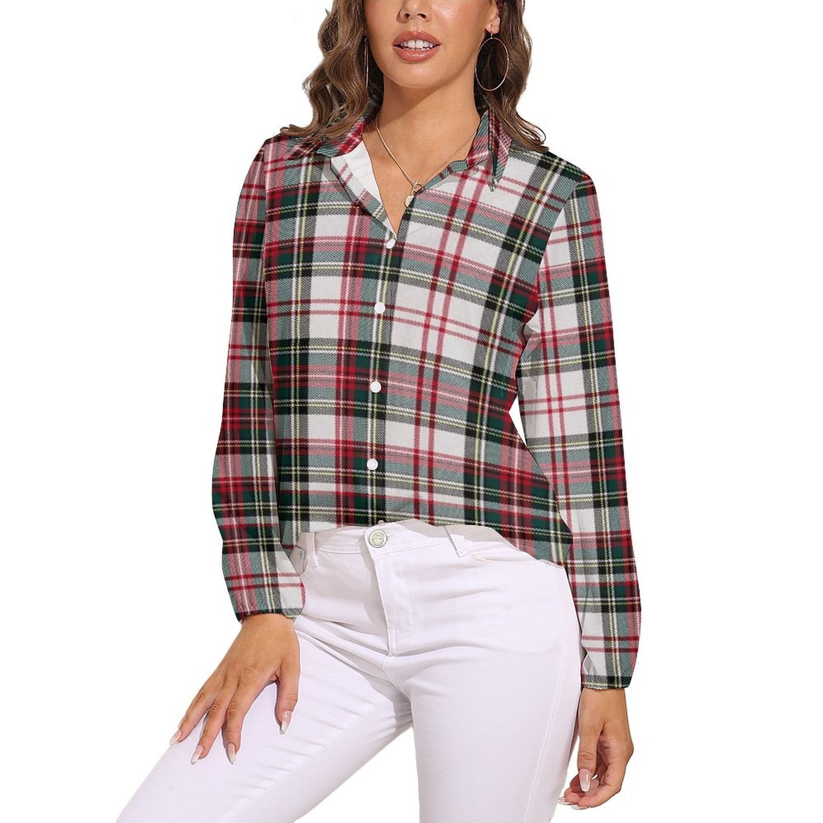 Clan Stewart Dress Tartan Plaid Pattern Tartan Long Sleeve Blouse Woman ...