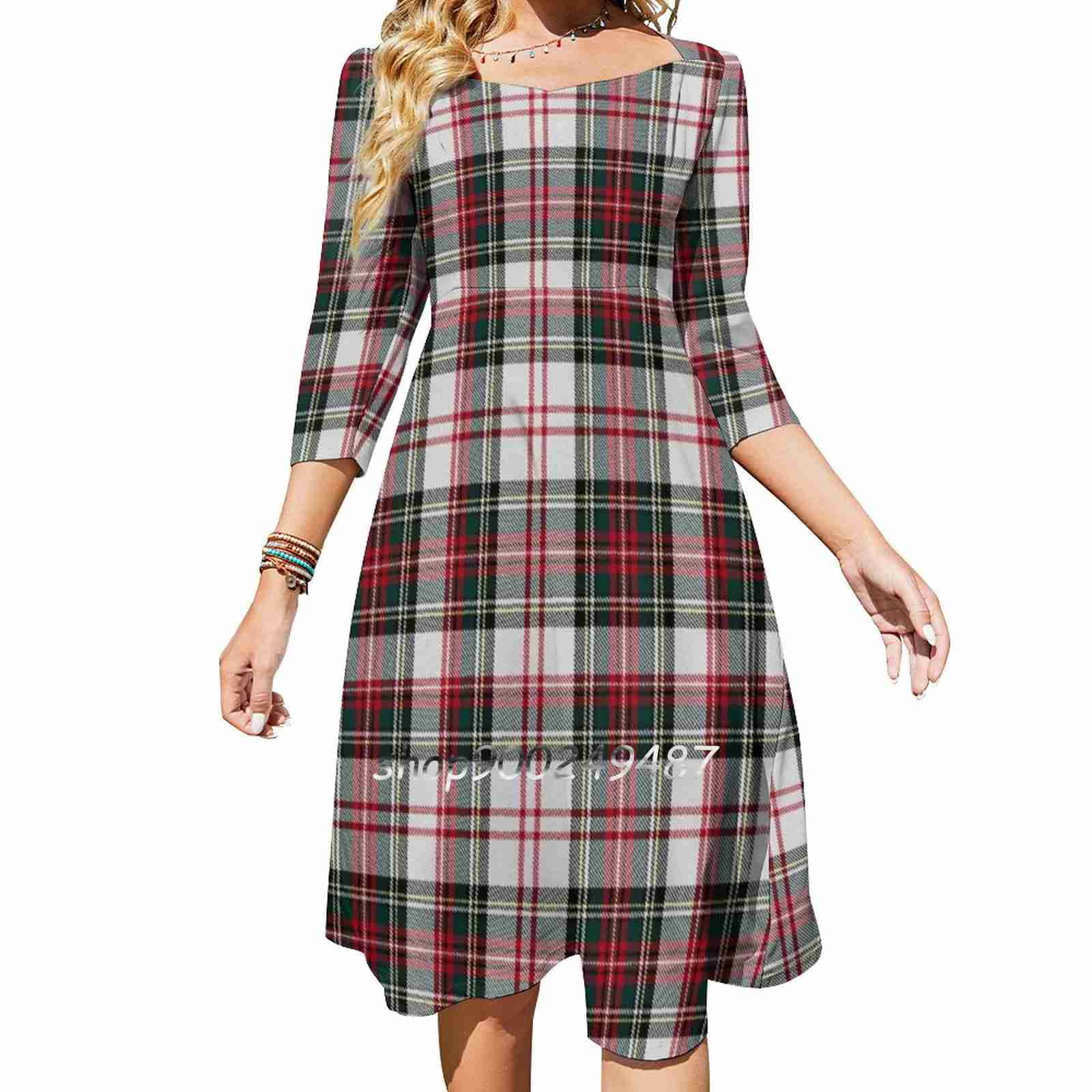 Clan Stewart Dress Tartan Plaid Pattern Tartan Stuart Square Neck Dress ...