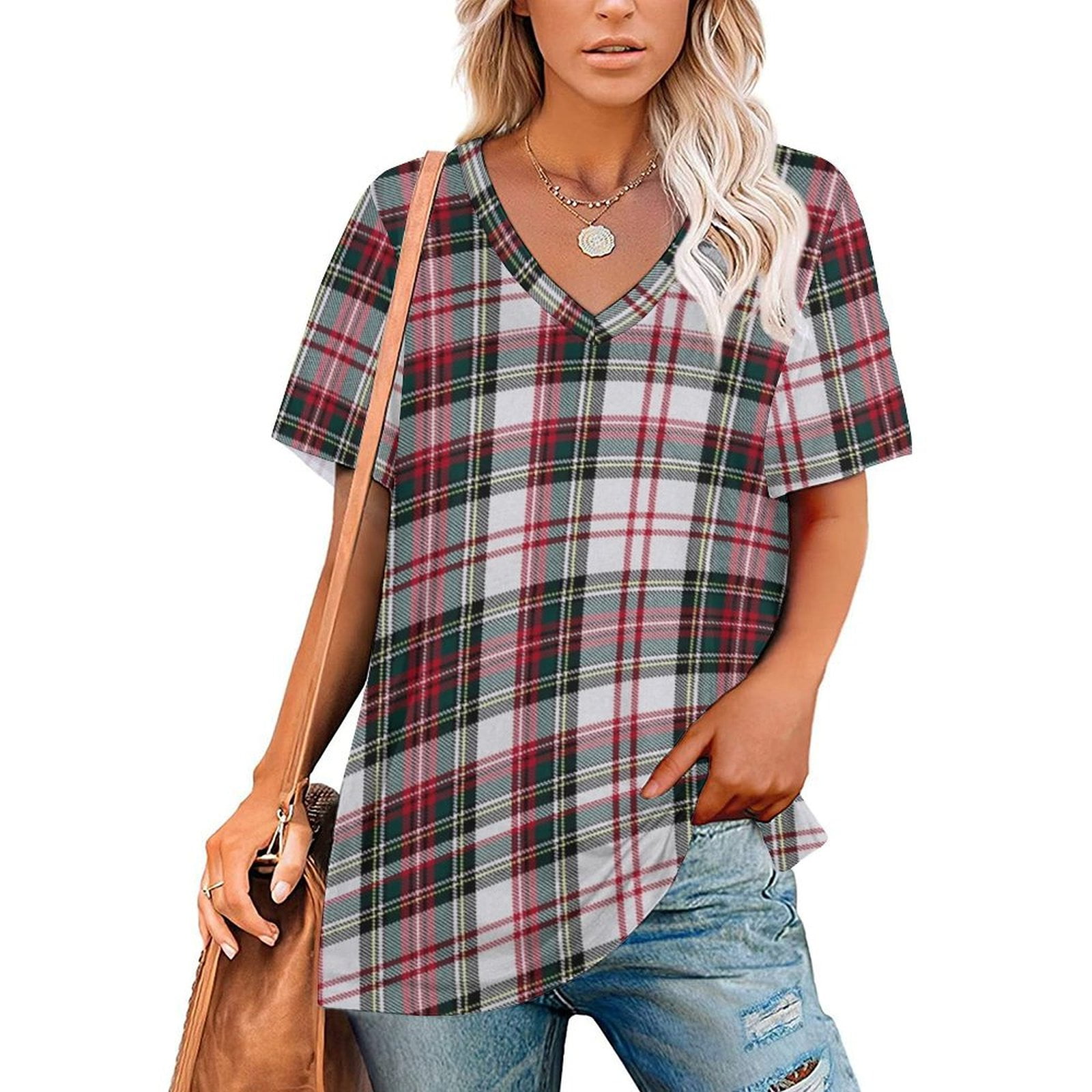 Clan Stewart Dress Tartan Plaid Pattern Tartan T-Shirts Female Short ...