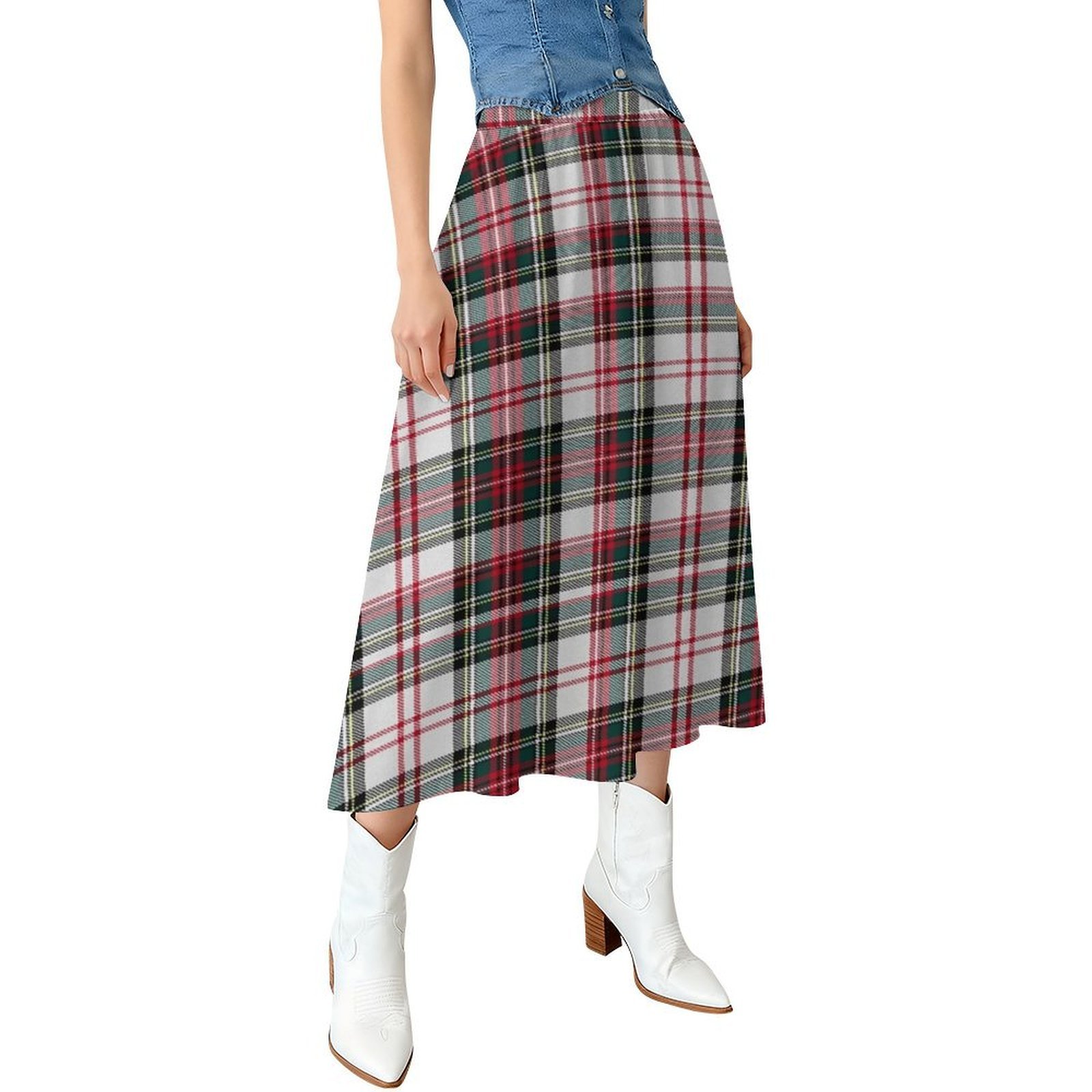 Clan Stewart Dress Tartan Plaid Pattern Tartan Women High Waist Midi ...