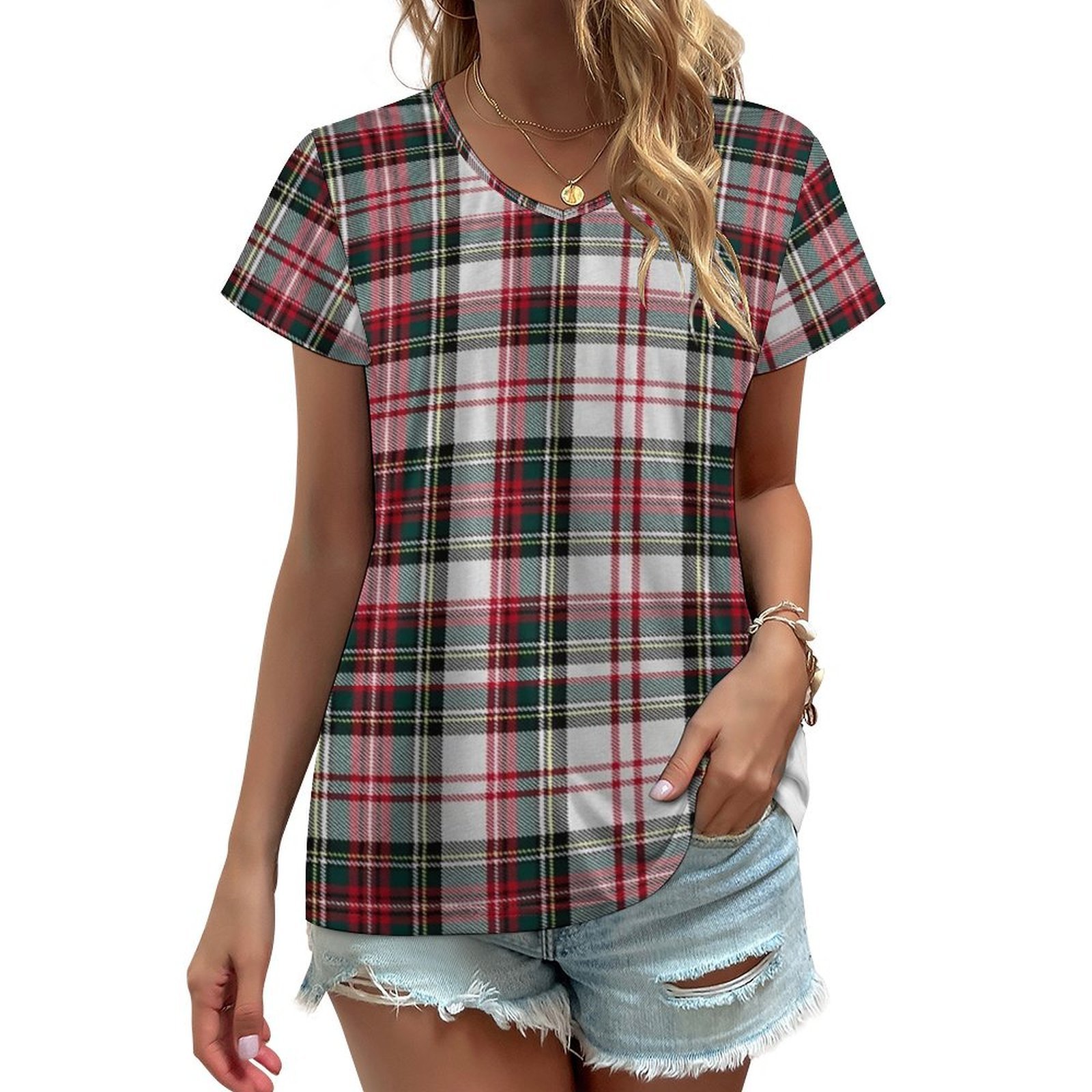 Clan Stewart Dress Tartan Plaid Pattern Tartan Women's Blouse Short ...