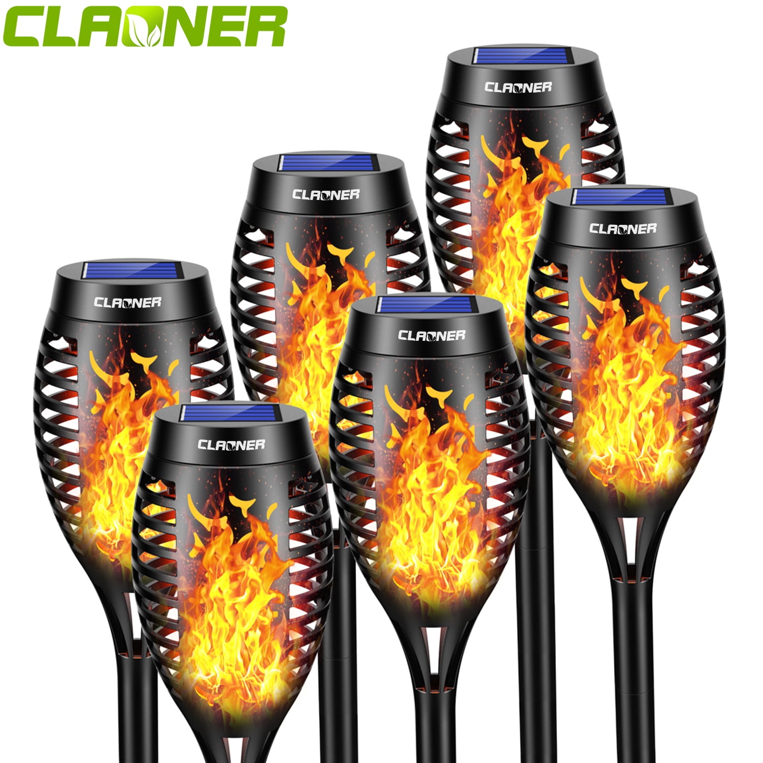 Claoner LED Solar Torch Light with Flickering Flame Outdoor Waterproof ...