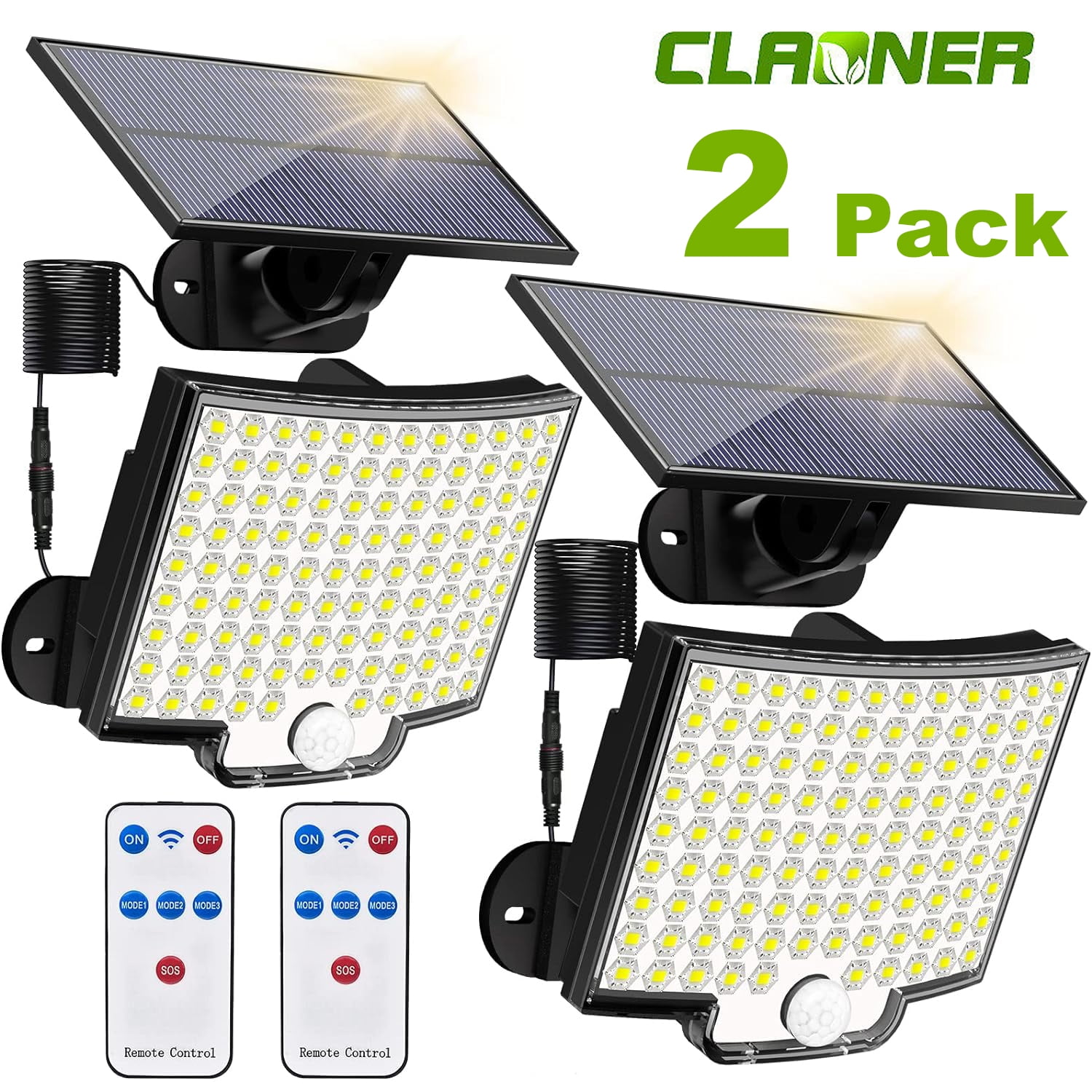 Claoner Solar Lights Outdoor, 106 LED Motion Sensor Flood Lights, Waterproof, 4 Modes, 2 Pack ...