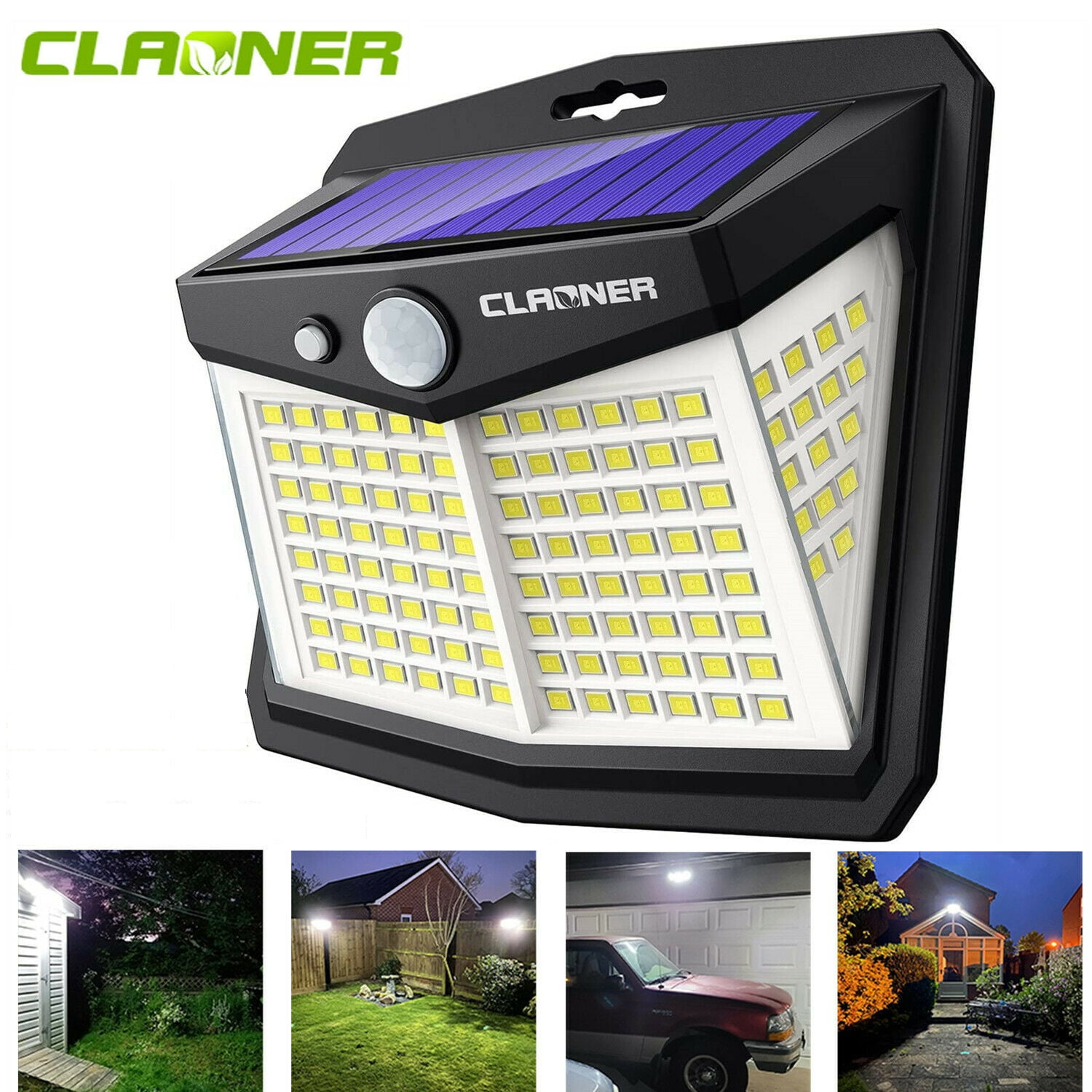 Claoner Solar Motion Lights Outdoor Waterproof, 270° Security Wall Lights 3 Lighting Modes ...