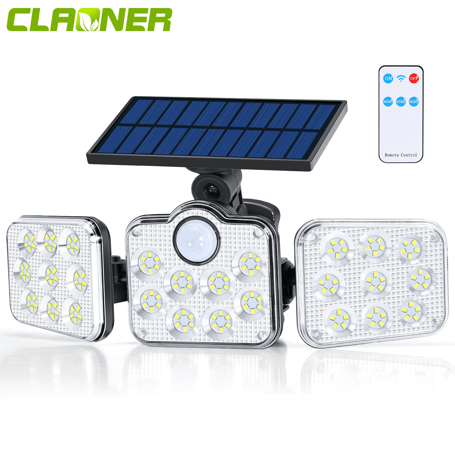 Claoner Solar Outdoor Lights 3500LM 138 LED Security Lights with Remote Control,3 Heads Motion ...
