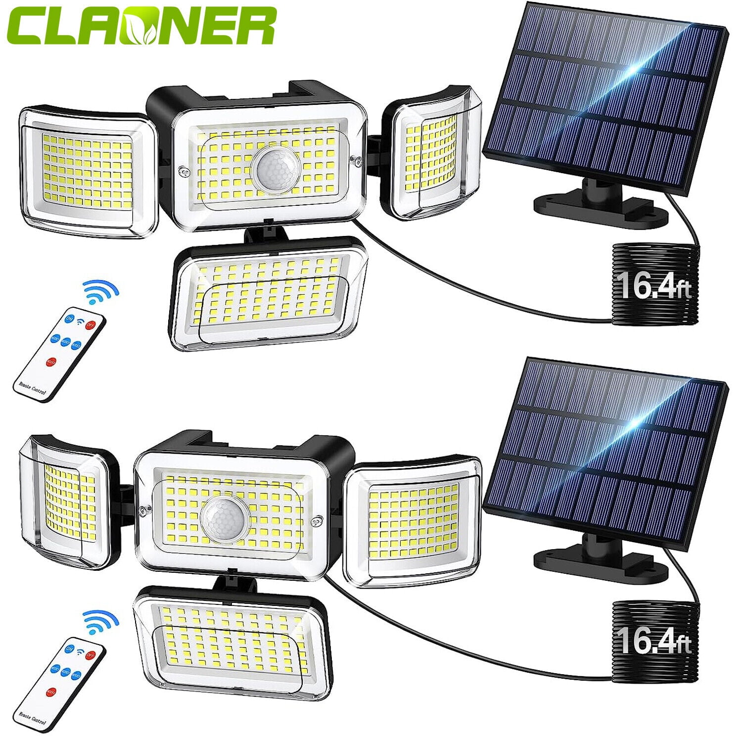 CLAONER 288 LED Solar Lights with Sensor, 3500LM Outdoor Security ...