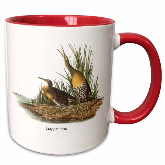 3drose, Clapper Rail by John James Audubon, 11oz Two-tone Red Mug ...