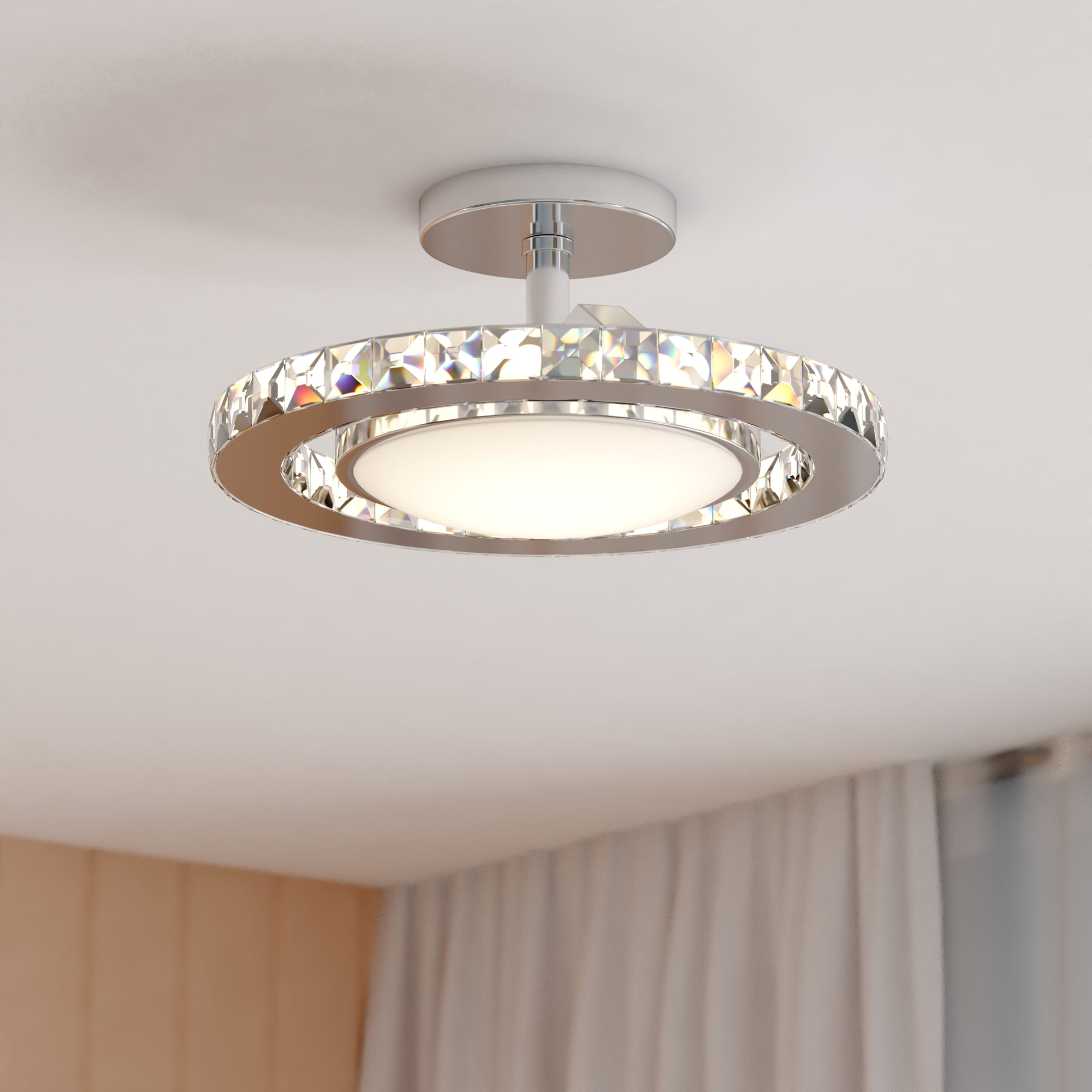 Clara 12.25-in W Integrated LED Satin Nickel Crystal Glam Semi Flush ...