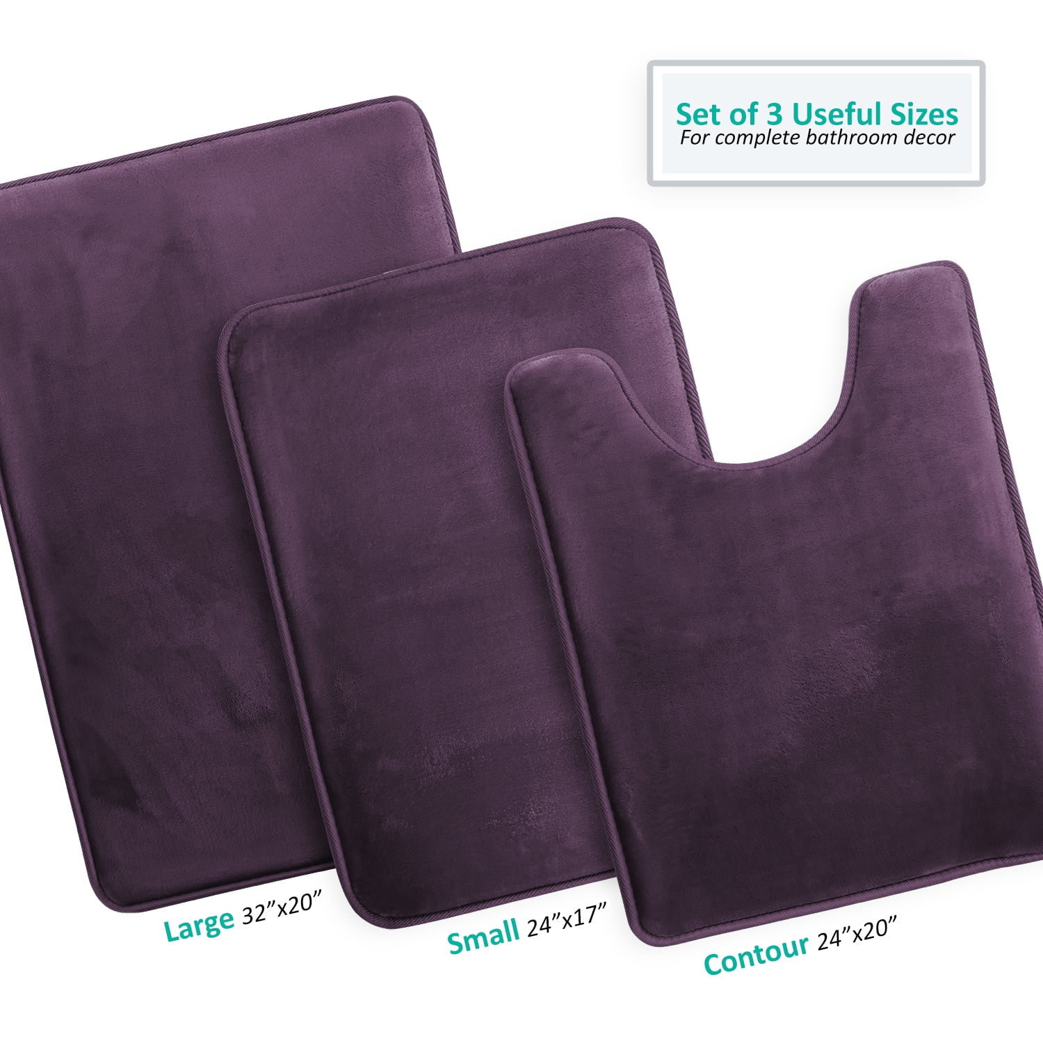 Clara Clark 3 Piece Premium Memory Foam Bathroom Mat Set - includes ...