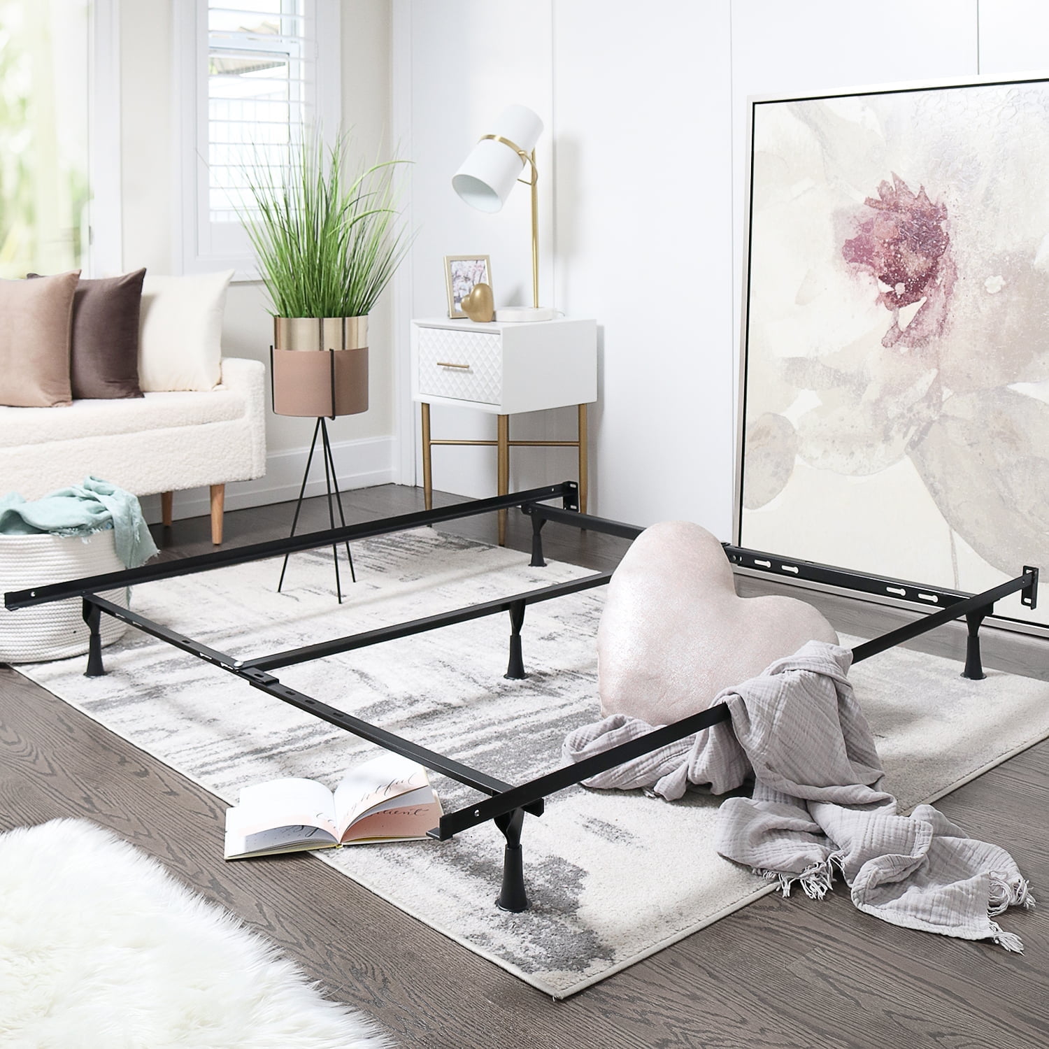 Clara Clark 5.25 Adjustable Bed Frame with Additional Support Leg Heavy Duty Metal Platform Bed Frame Twin to Queen