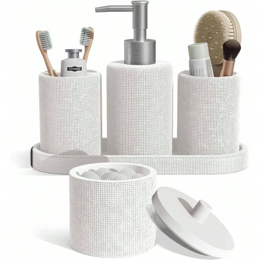 Clara Clark Bathroom Set - White Bathroom Accories Set 5PC Bathroom ...
