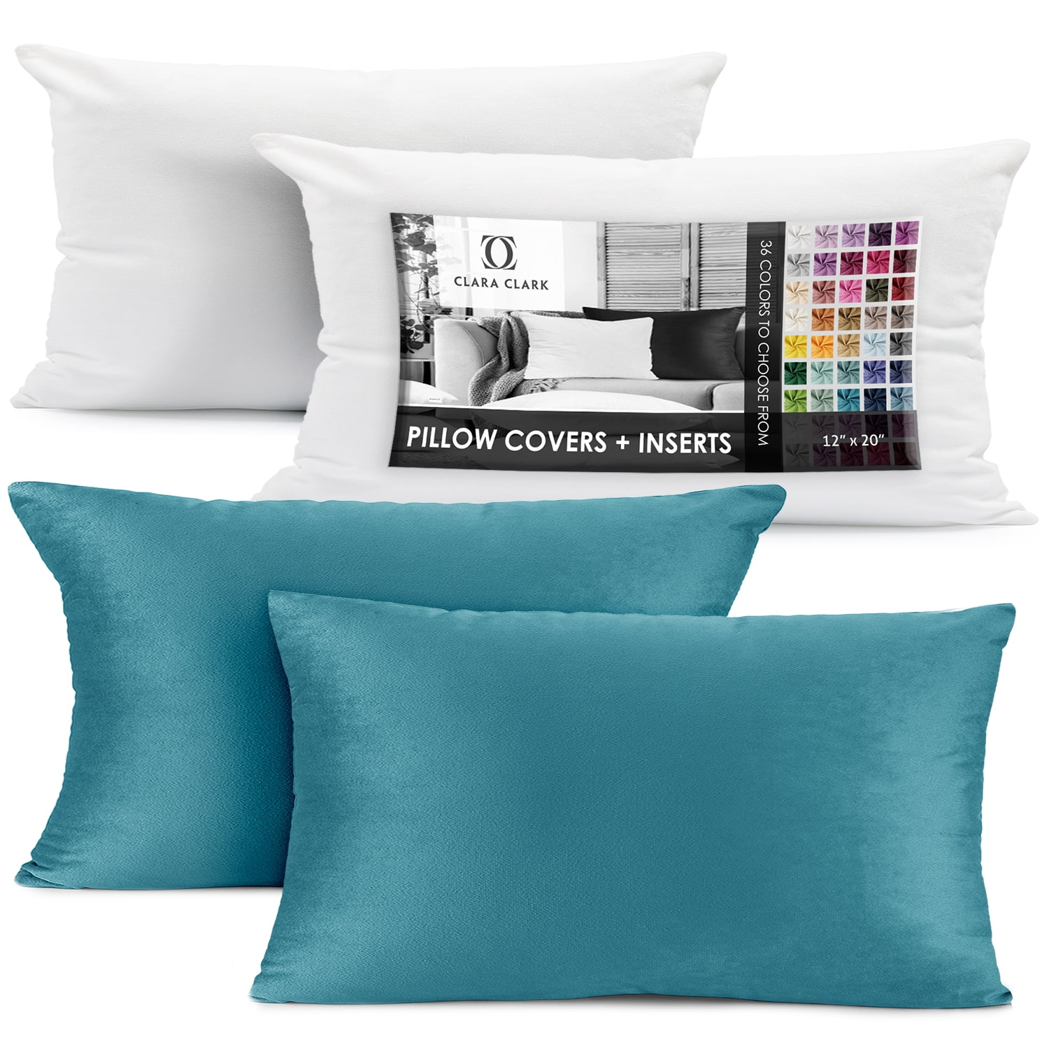 Clara Clark Plush Microfiber Throw Pillow Cover - Blue, 12x20 - Walmart.com