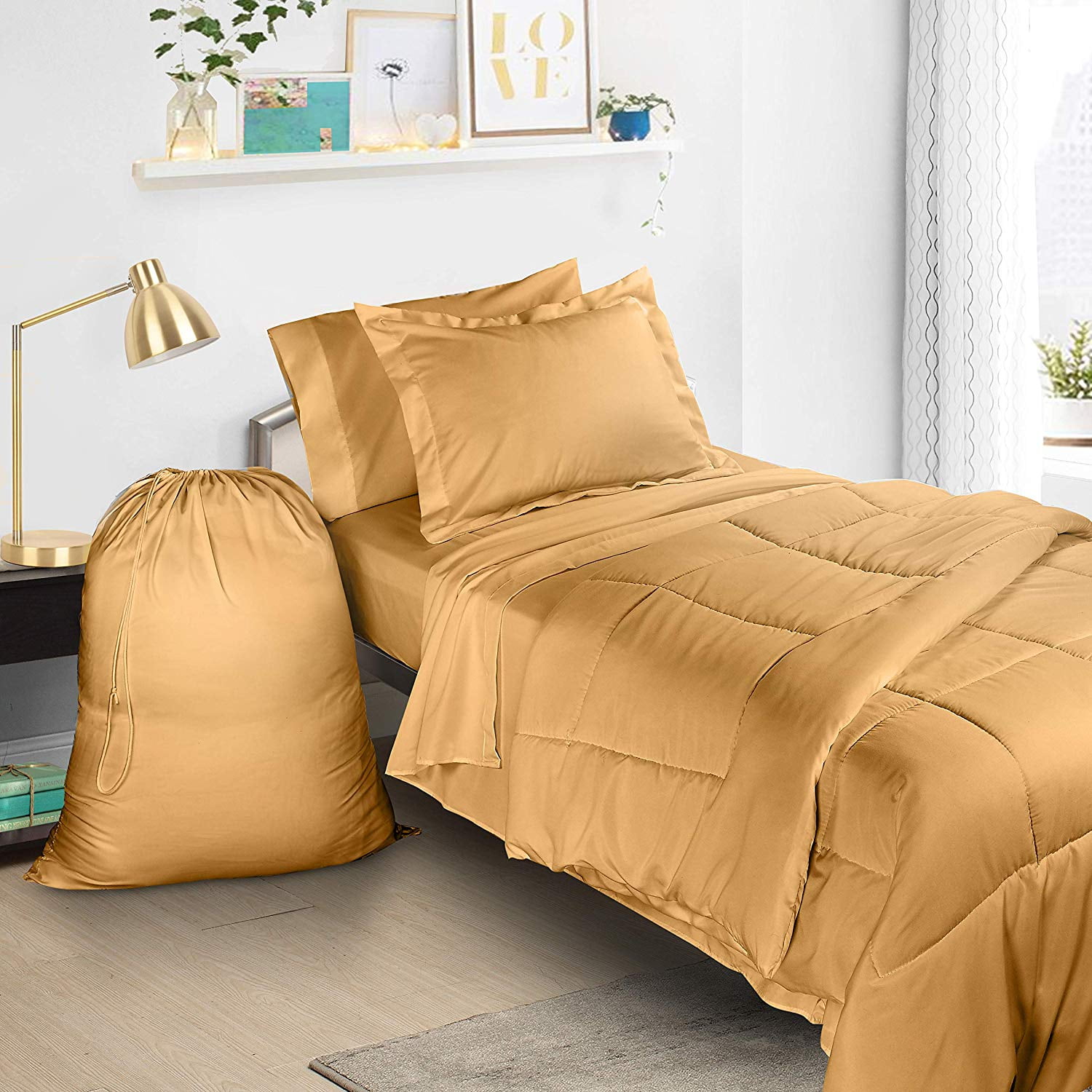 Clara Clark Twin XL Bed in A Bag 6pcs Bedding - Comforter Set, Camel ...