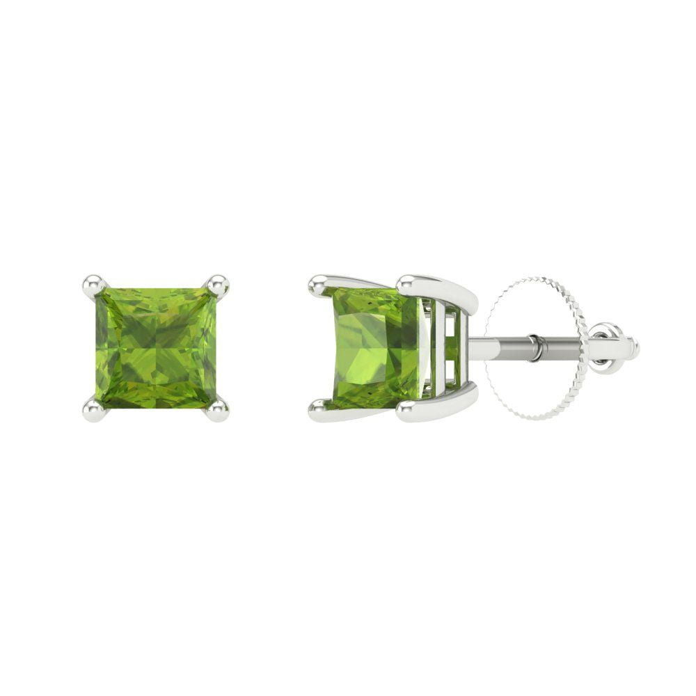 Clara Pucci 0.5Ct Natural Peridot Princess Cut VVS1 Screw Back Stud 14k ...