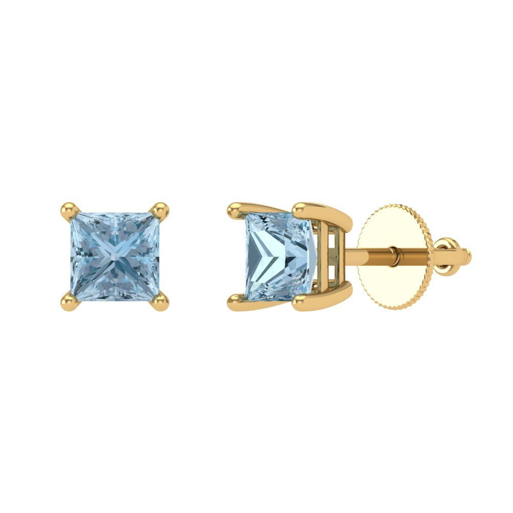 Clara Pucci 0.5Ct Blue Princess Cut VVS1 Screw Back Stud 18k Solid ...