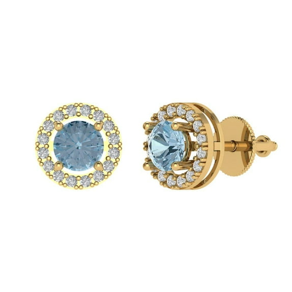 Clara Pucci 1.24Ct Natural Swiss Blue Topaz Round Cut VVS1 Screw Back ...