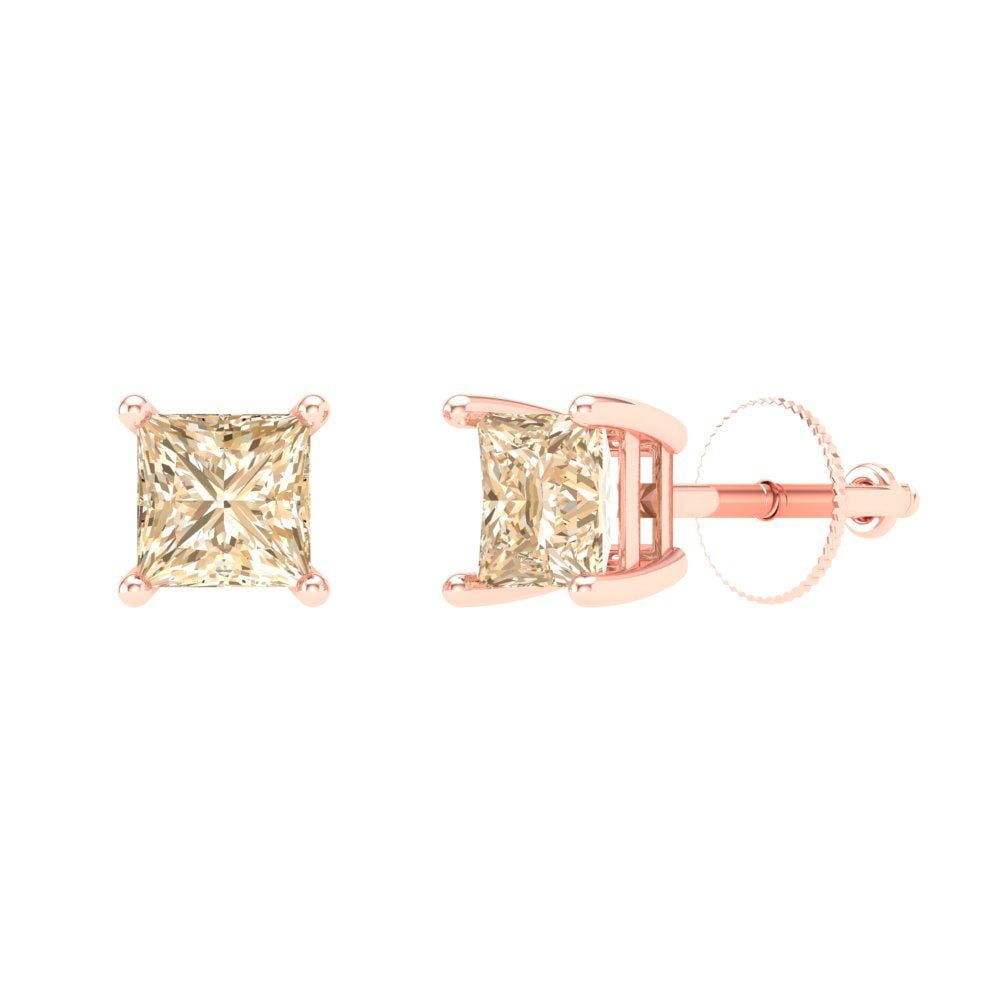 Clara Pucci 1.5Ct Natural Morganite Princess Cut VVS1 Screw Back Stud ...