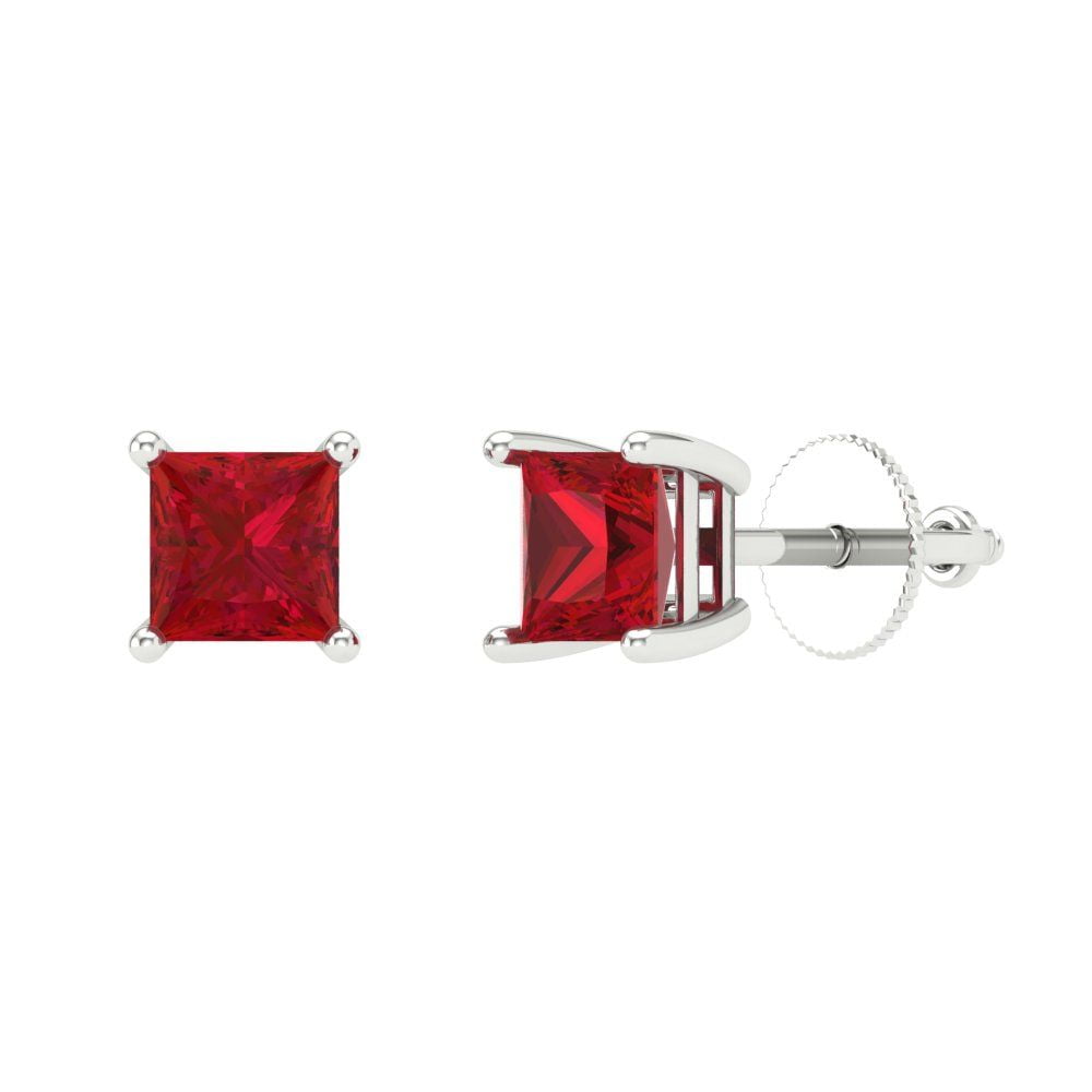 Clara Pucci 1.5Ct Ruby Princess Cut VVS1 Screw Back Stud 18k Solid ...