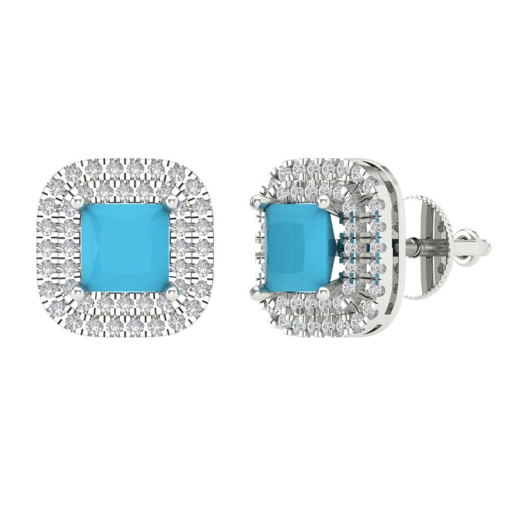 Clara Pucci 1.96Ct Turquoise Princess Cut VVS1 Screw Back Stud 18k ...