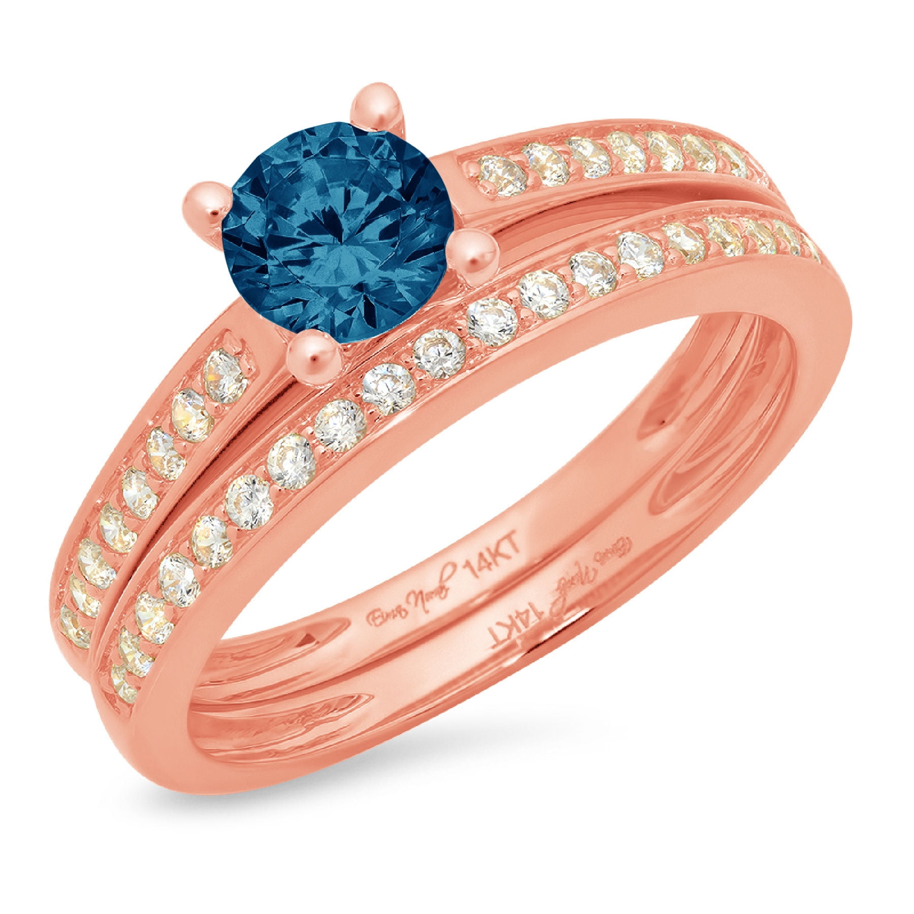 Clara Pucci 14K Rose Gold 0.86 Natural London Blue Topaz Engraveable ...