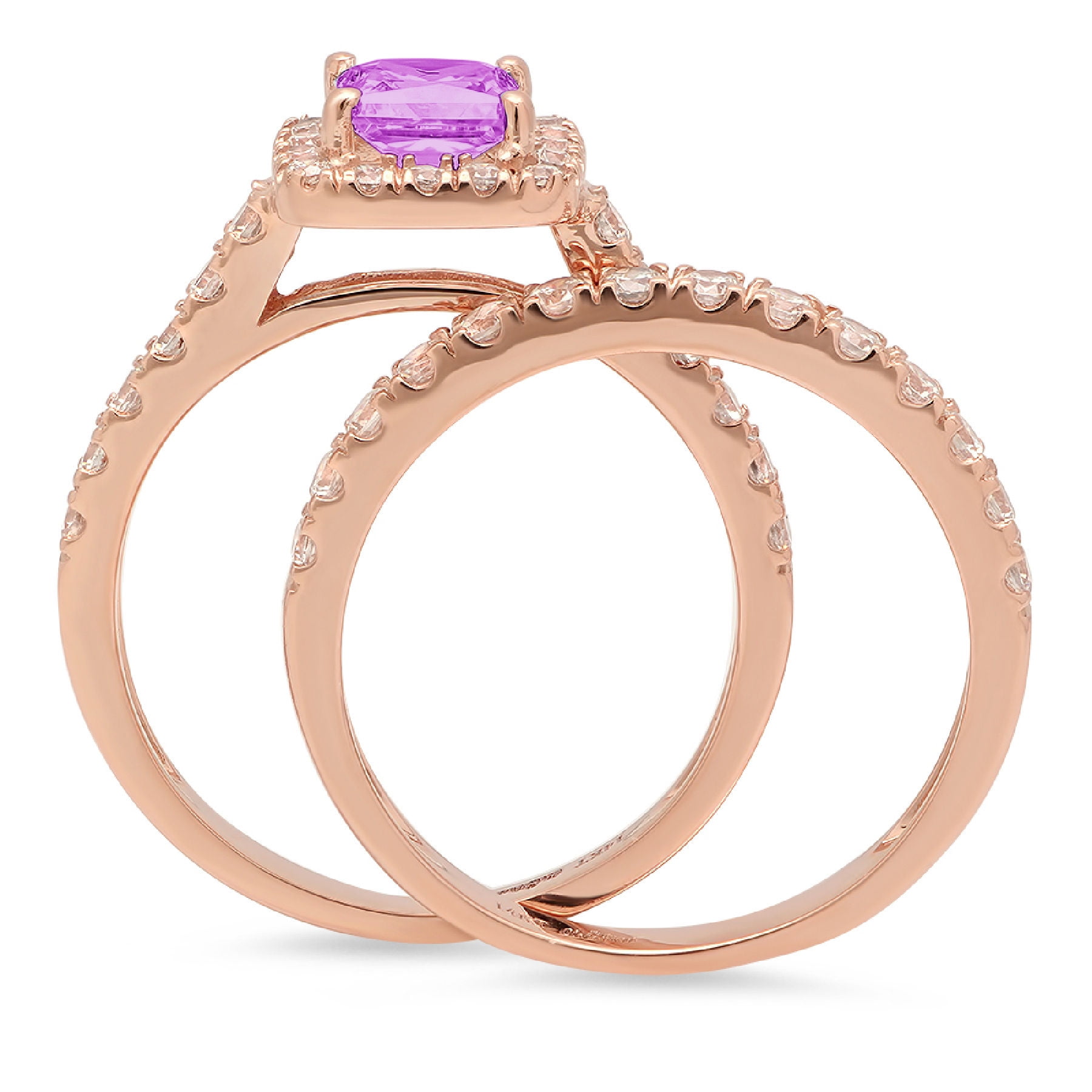 Clara Pucci 14k Rose Gold 156 Simulated Alexandrite Engraveable Engagement Ring Wedding Band