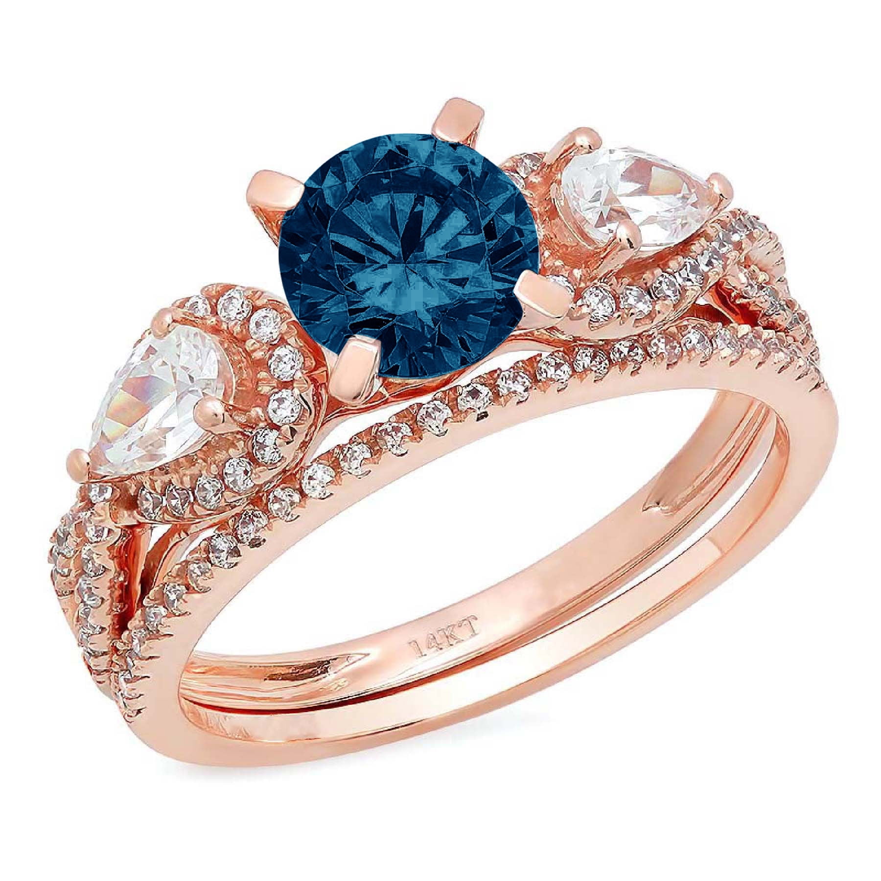 Clara Pucci 14K Rose Gold 1.925 Natural London Blue Topaz Engraveable ...