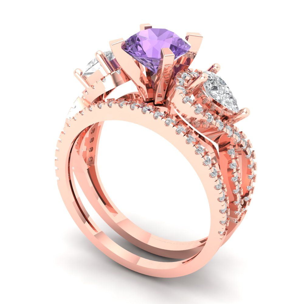 Clara Pucci 14K Rose Gold 1.925 Simulated Alexandrite Engraveable ...