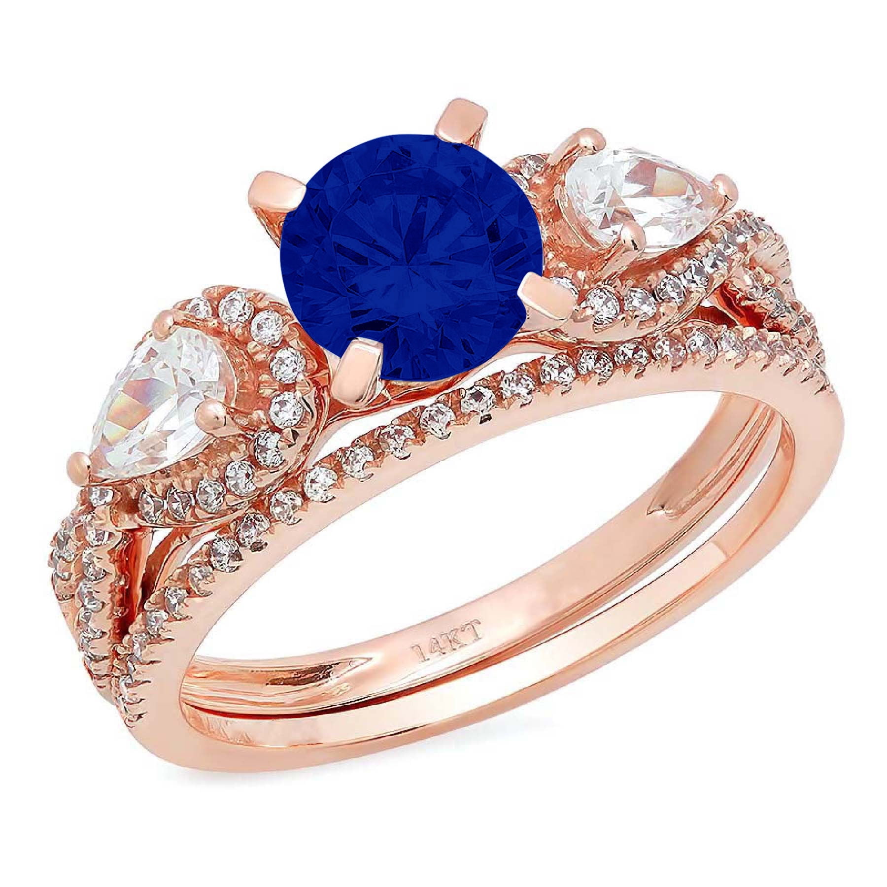 Clara Pucci 14K Rose Gold 1.925 Simulated Blue Sapphire Engraveable ...