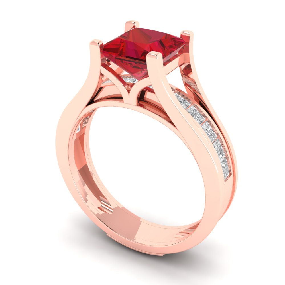 Clara Pucci 14K Rose Gold 2.28 Simulated Ruby Engraveable Engagement ...