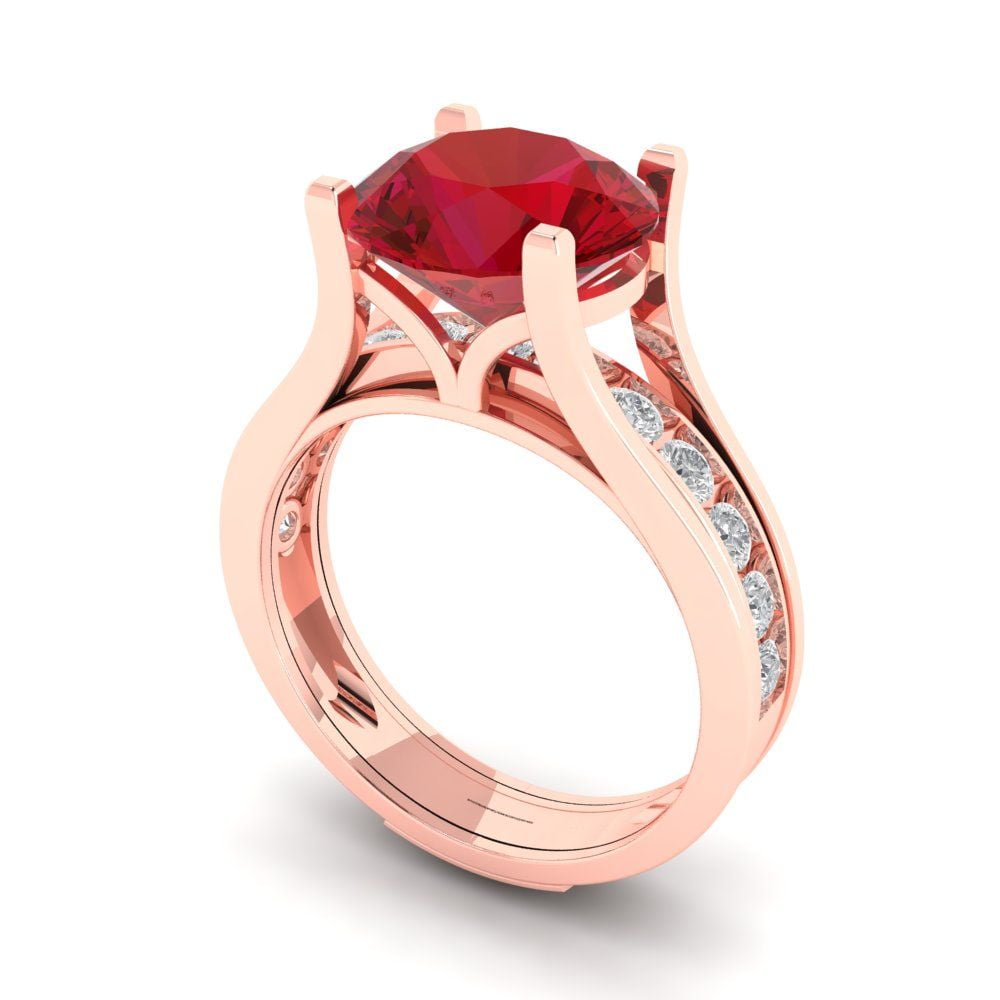Clara Pucci 14K Rose Gold 3.39 Simulated Ruby Engraveable Engagement ...