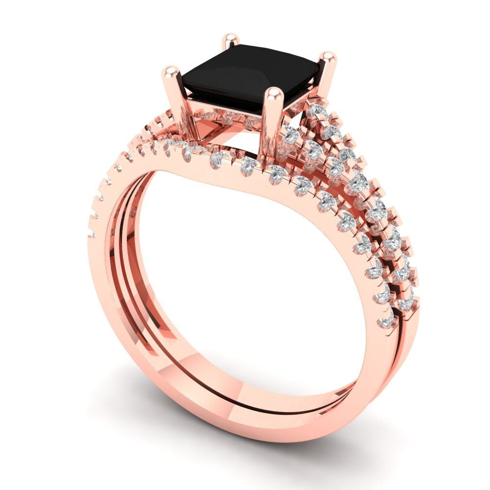 Clara Pucci 14K Rose Gold 3.4 Natural Onyx Engraveable Engagement Ring + Wedding Band Set ...