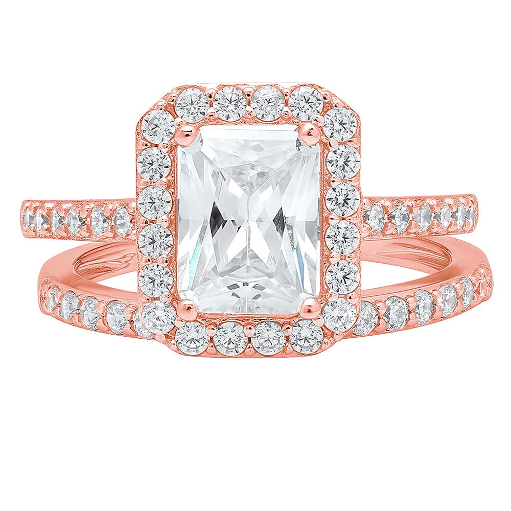 Clara Pucci 14K Rose Gold Emerald Cut 1.5Ct Synthetic Moissanite ...