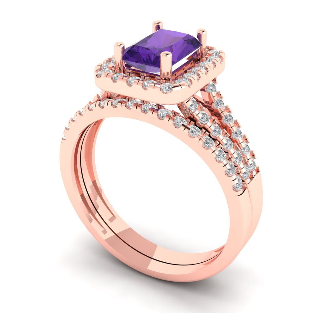Clara Pucci 14K Rose Gold Emerald Cut 1Ct Natural Amethyst Engagement ...