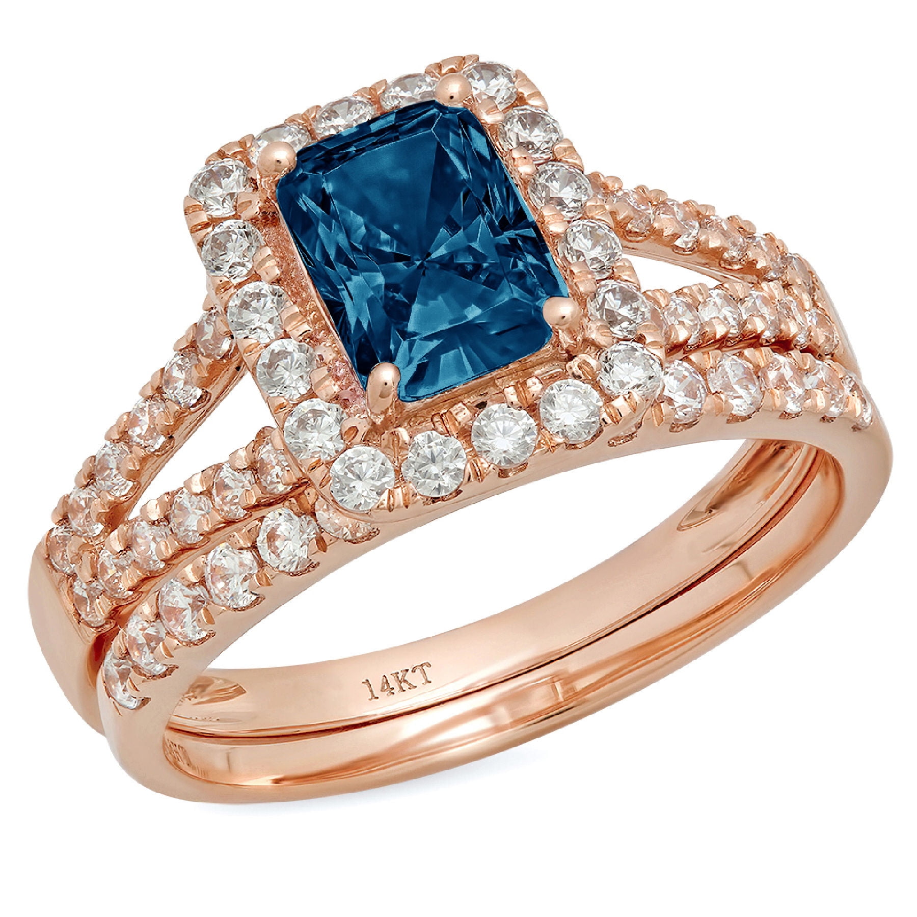 Clara Pucci 14K Rose Gold Emerald Cut 1Ct Natural London Blue Topaz ...