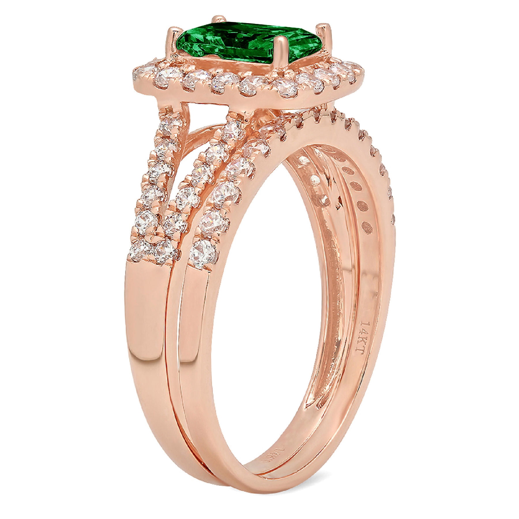 Clara Pucci 14K Rose Gold Emerald Cut 1Ct Simulated Emerald Engagement ...