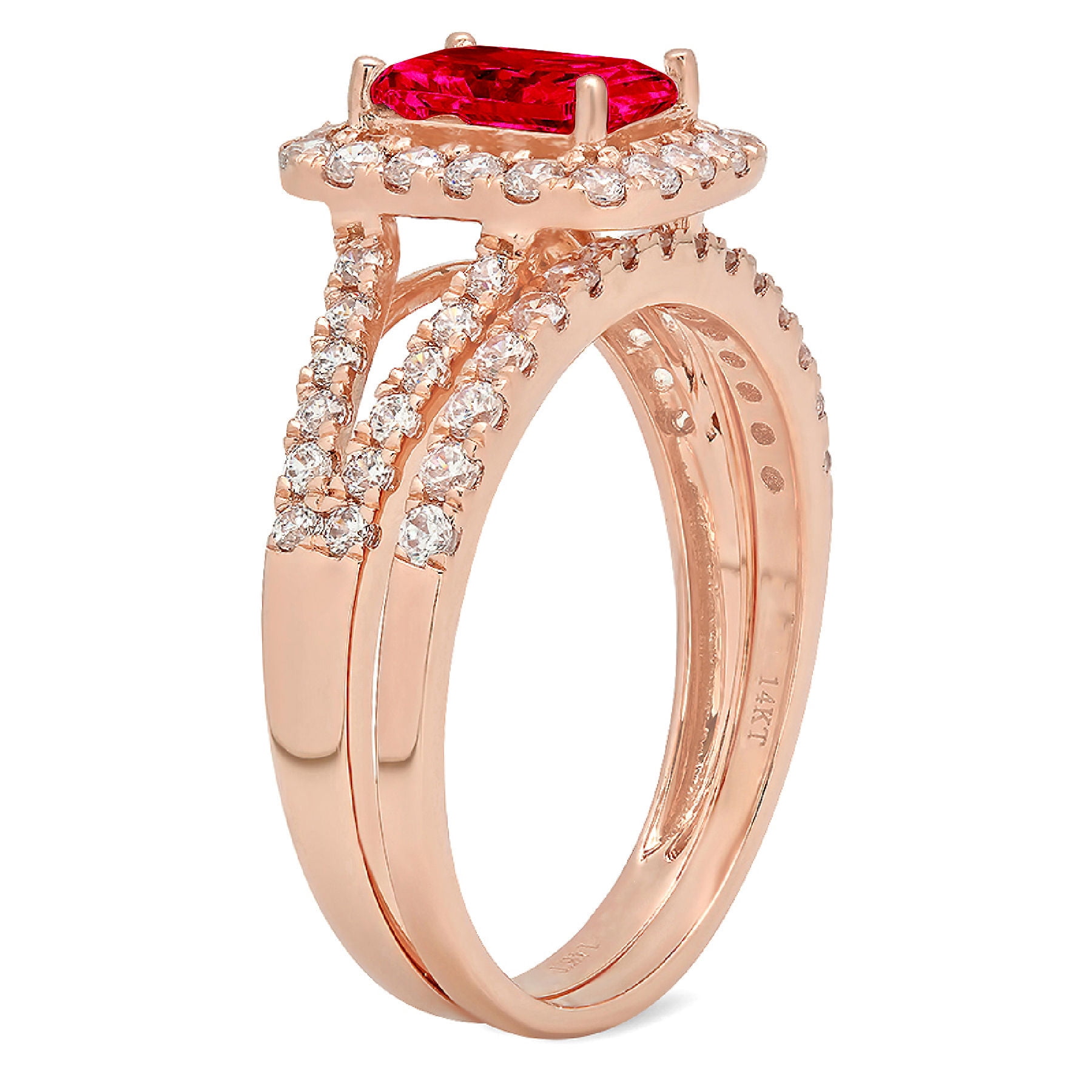 Clara Pucci 14K Rose Gold Emerald Cut 1Ct Simulated Ruby Engagement ...