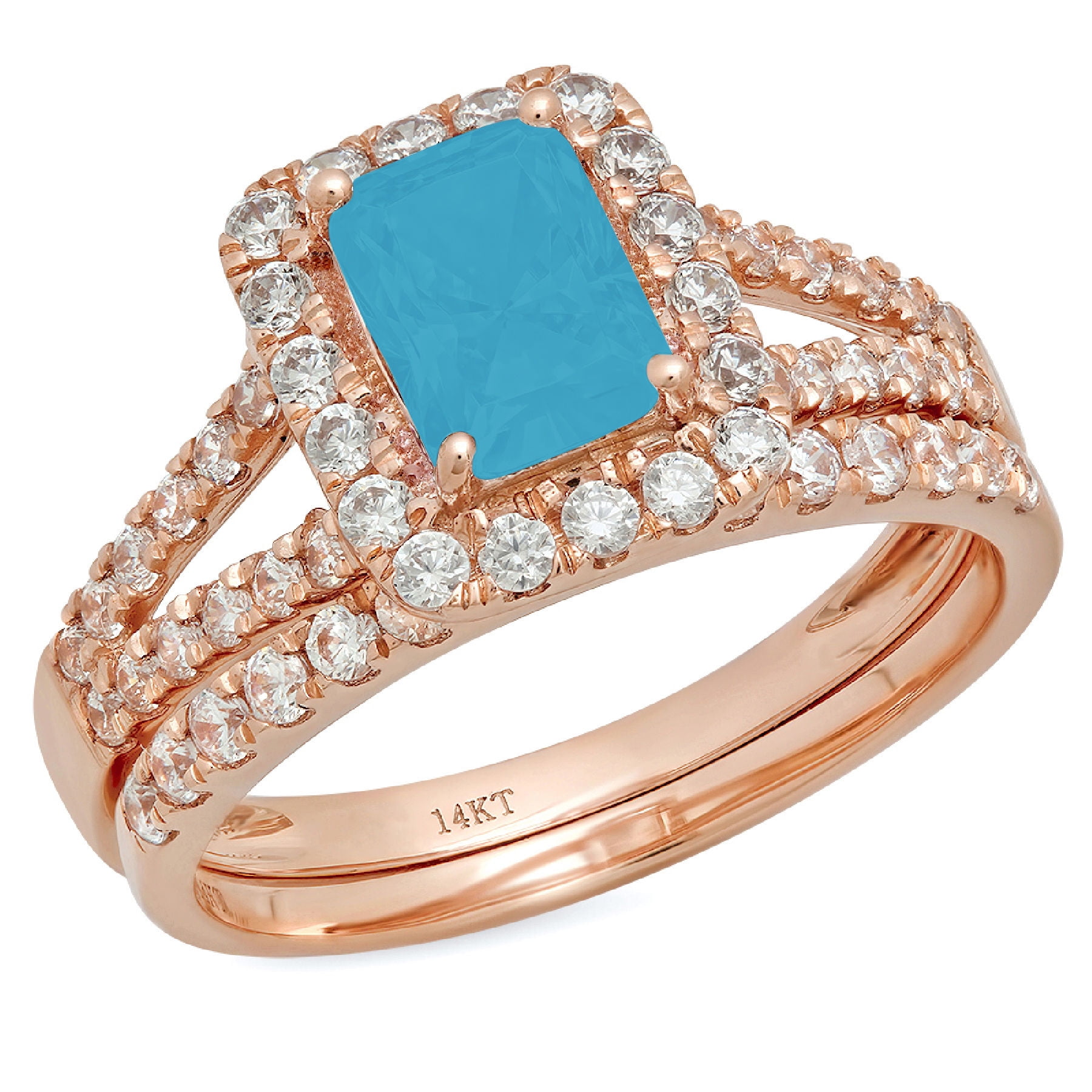 Clara Pucci 14K Rose Gold Emerald Cut 1Ct Simulated Turquoise ...