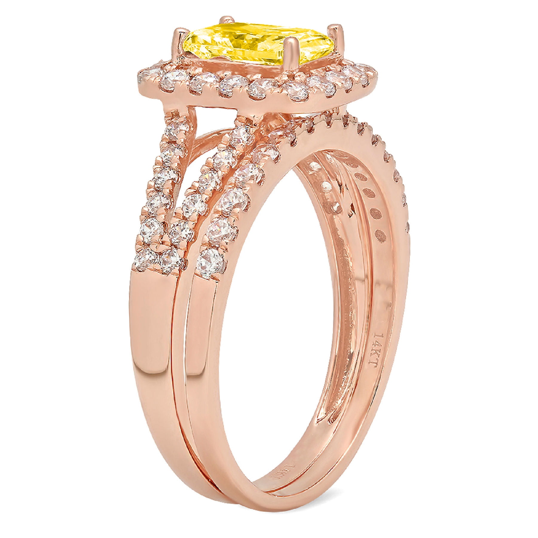 Clara Pucci 14K Rose Gold Emerald Cut 1Ct Simulated Yellow Diamond ...