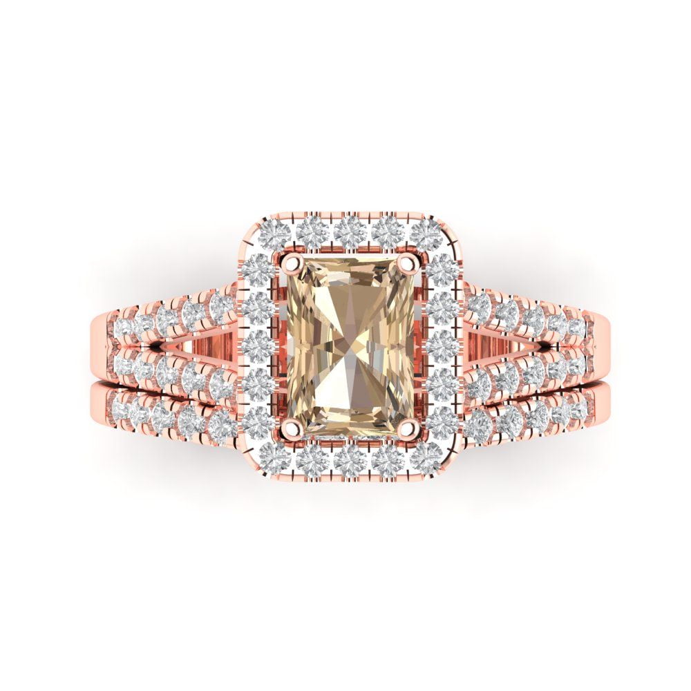 Clara Pucci 14K Rose Gold Emerald Cut 1Ct Synthetic Yellow Moissanite ...