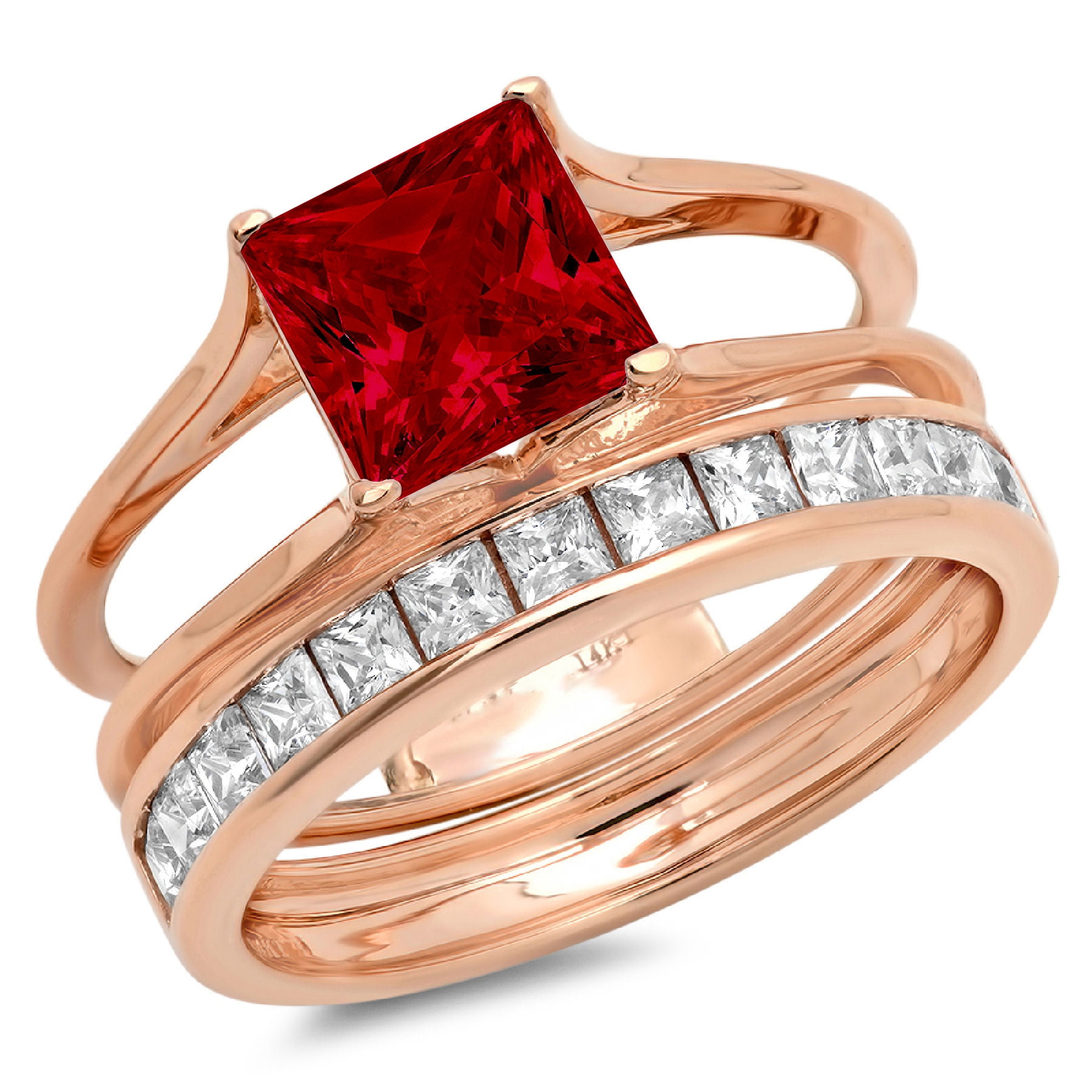 Clara Pucci 14K Rose Gold Princess Cut 1.5Ct Natural Garnet Engagement ...